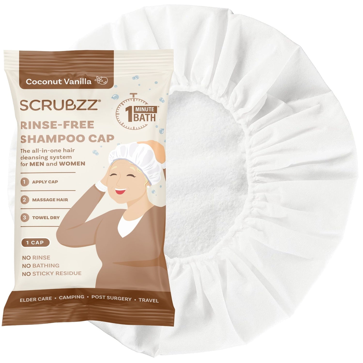 Scrubzz Rinse Free Shampoo Caps, Shampoo Caps for Bedridden Patients ...