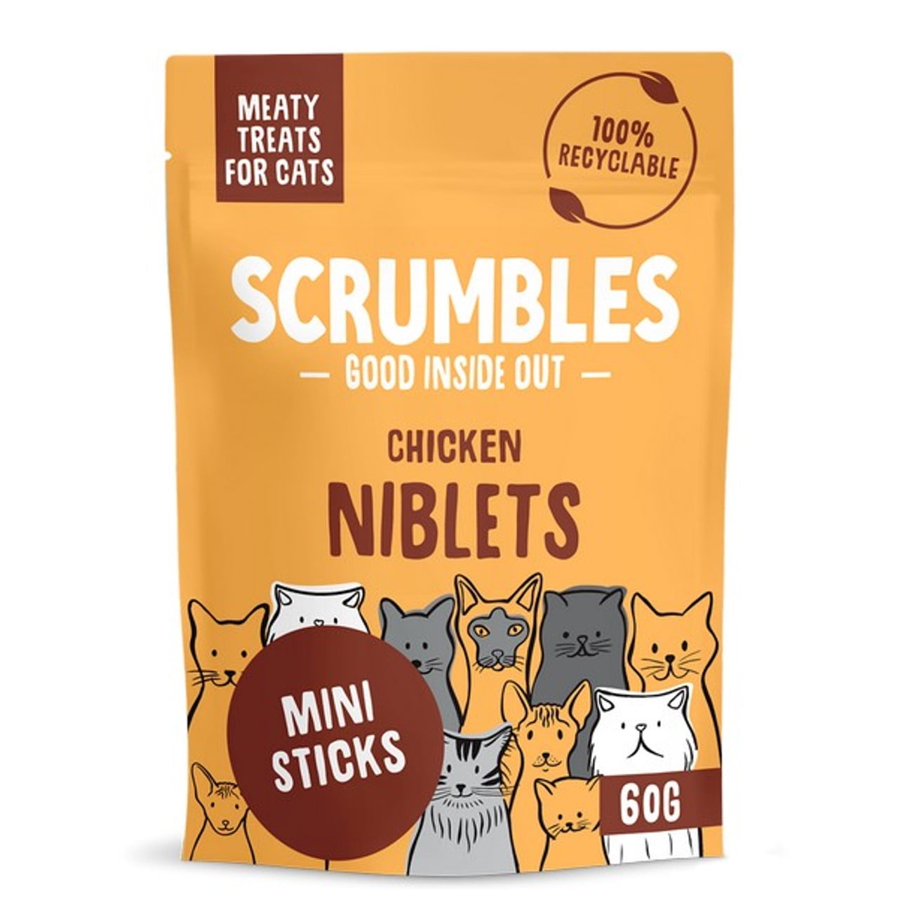 Scrumbles Chicken Niblets Treats Cat Food 60g Case of 12 - Walmart.com