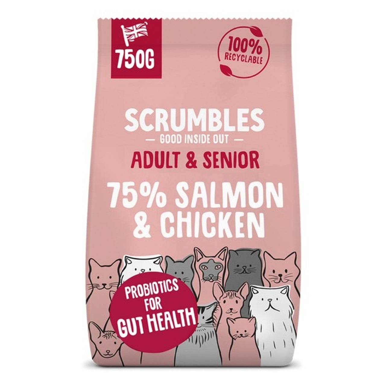Scrumbles Dry Cat Food Adult Salmon Cat Food 750g - Walmart.com