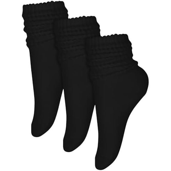 Scrunch Crew Slouch Cotton Womens Socks 3-Pair Ribbed Soft Retro Boot ...