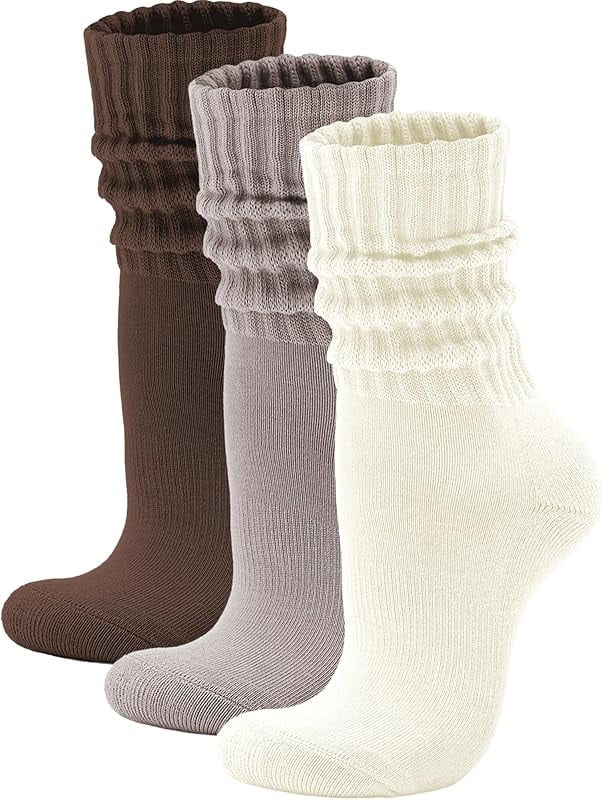Scrunch Crew Socks 3 Pack – Retro Slouchy Cotton Calf Socks for Men ...