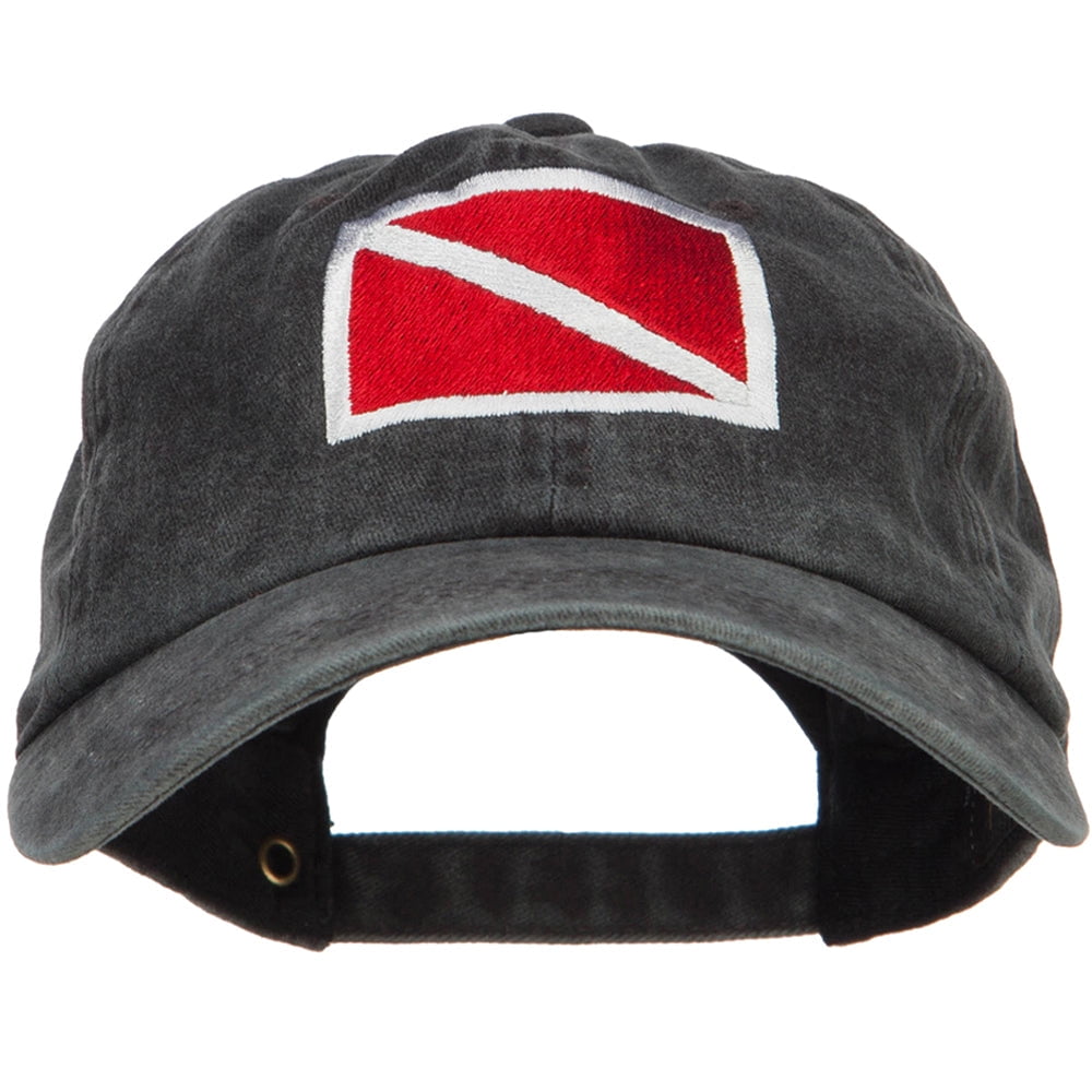 Scuba Dive Flag Embroidered Washed Dyed Cotton Cap - Black OSFM ...