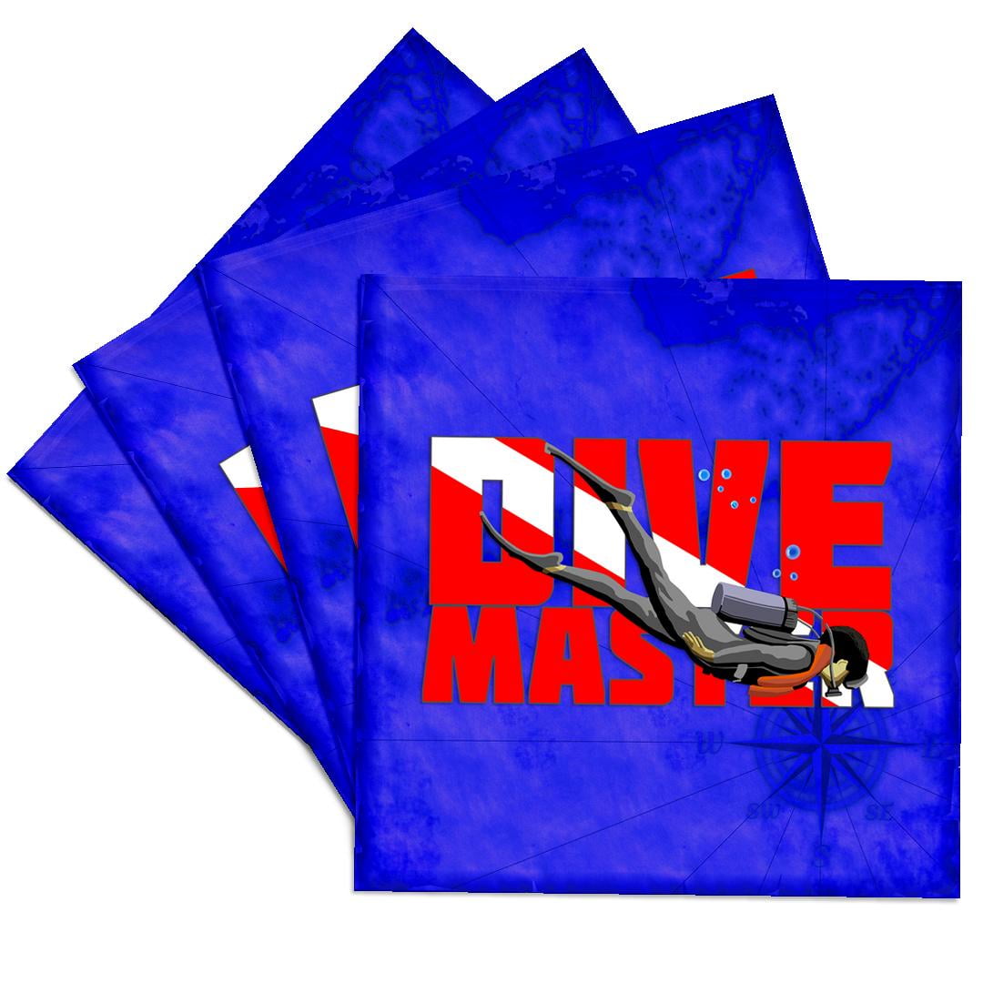 3drose, Scuba Dive Master with Dive Flag on Blue Nautical Map., Set of ...