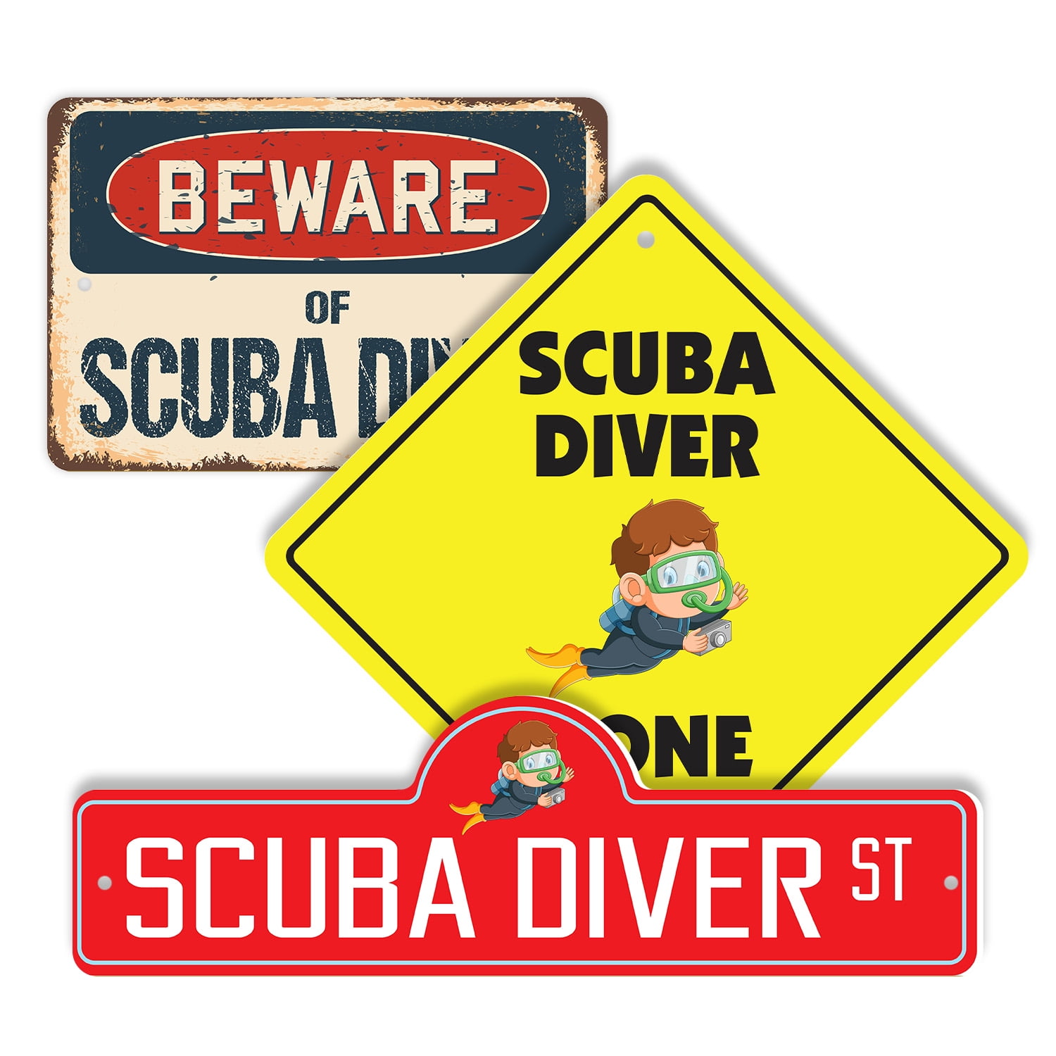 Scuba Diver (3 Pack) Large Plastic Street Sign Crossing Sign Warning ...