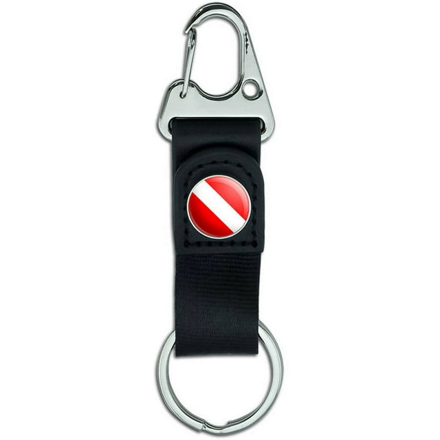 Scuba Diver Flag, Diving Belt Clip On Carabiner Leather Keychain Fabric ...