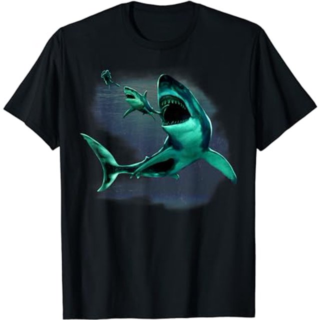 Scuba Diver Great White Shark And Megalodon Shark Diving T Shirt
