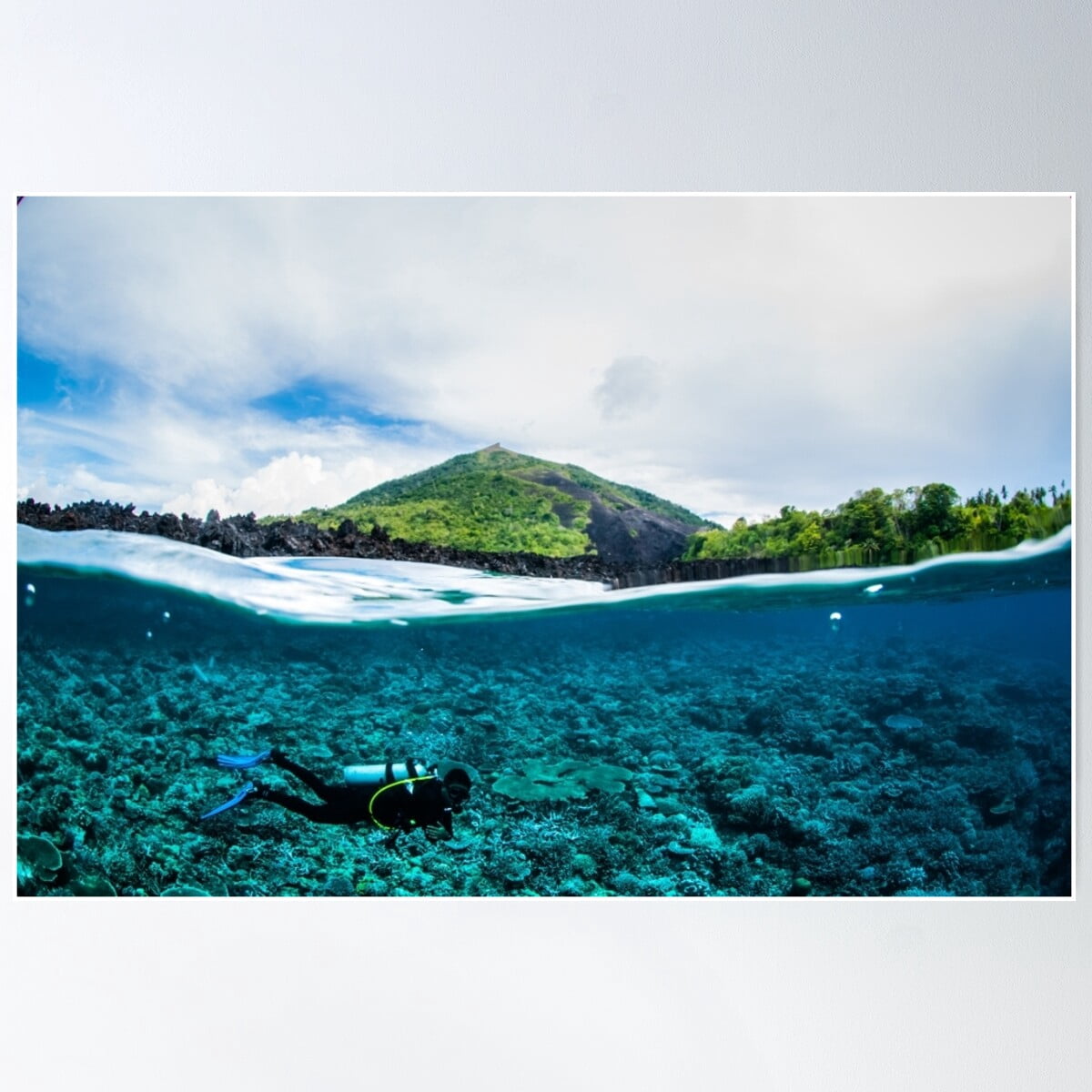 Scuba Diver Island Underwater Diving Theme Poster Wall Art, Modern Wall ...