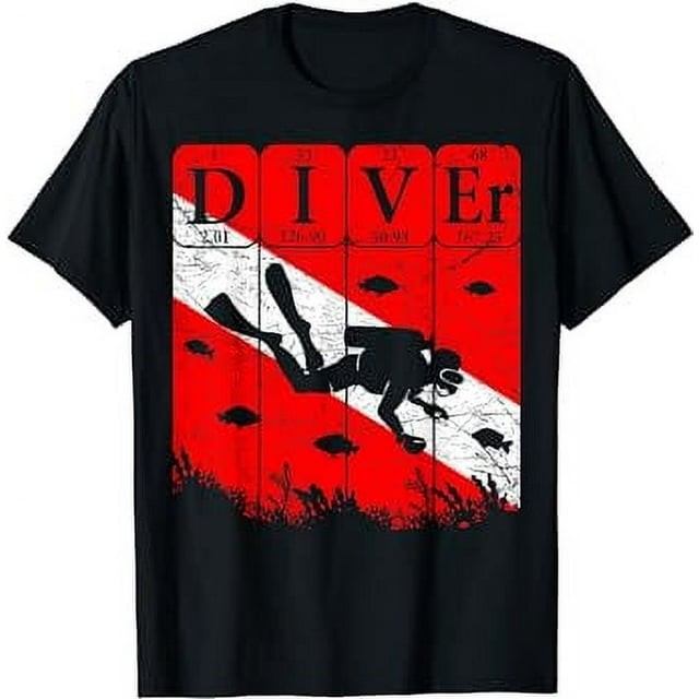 Scuba Diver Periodic Table Elements Scuba Diving Flag Retro T-Shirt ...
