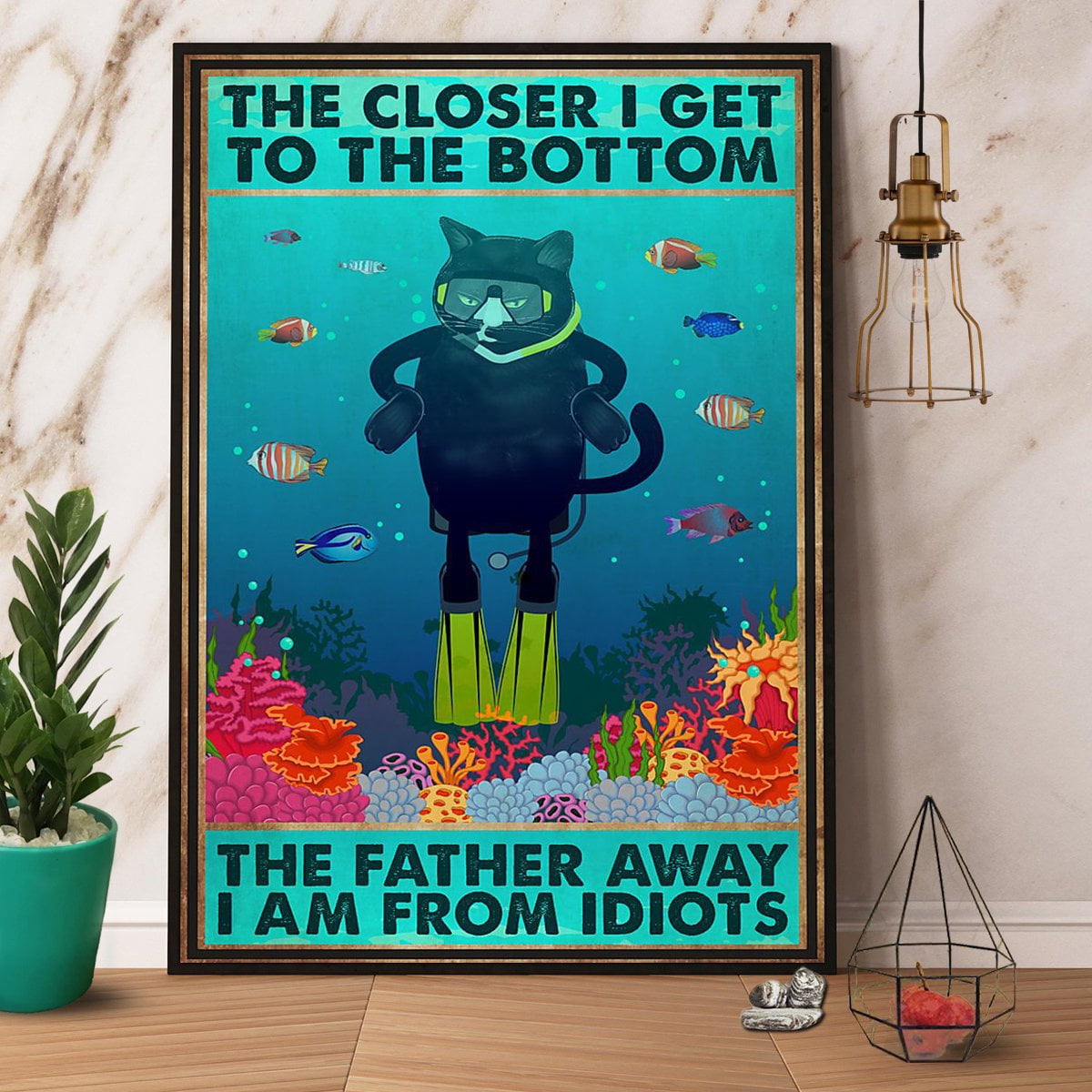 Scuba Diving Cat The Closer I Get To The Bottom Paper Poster No Frame ...