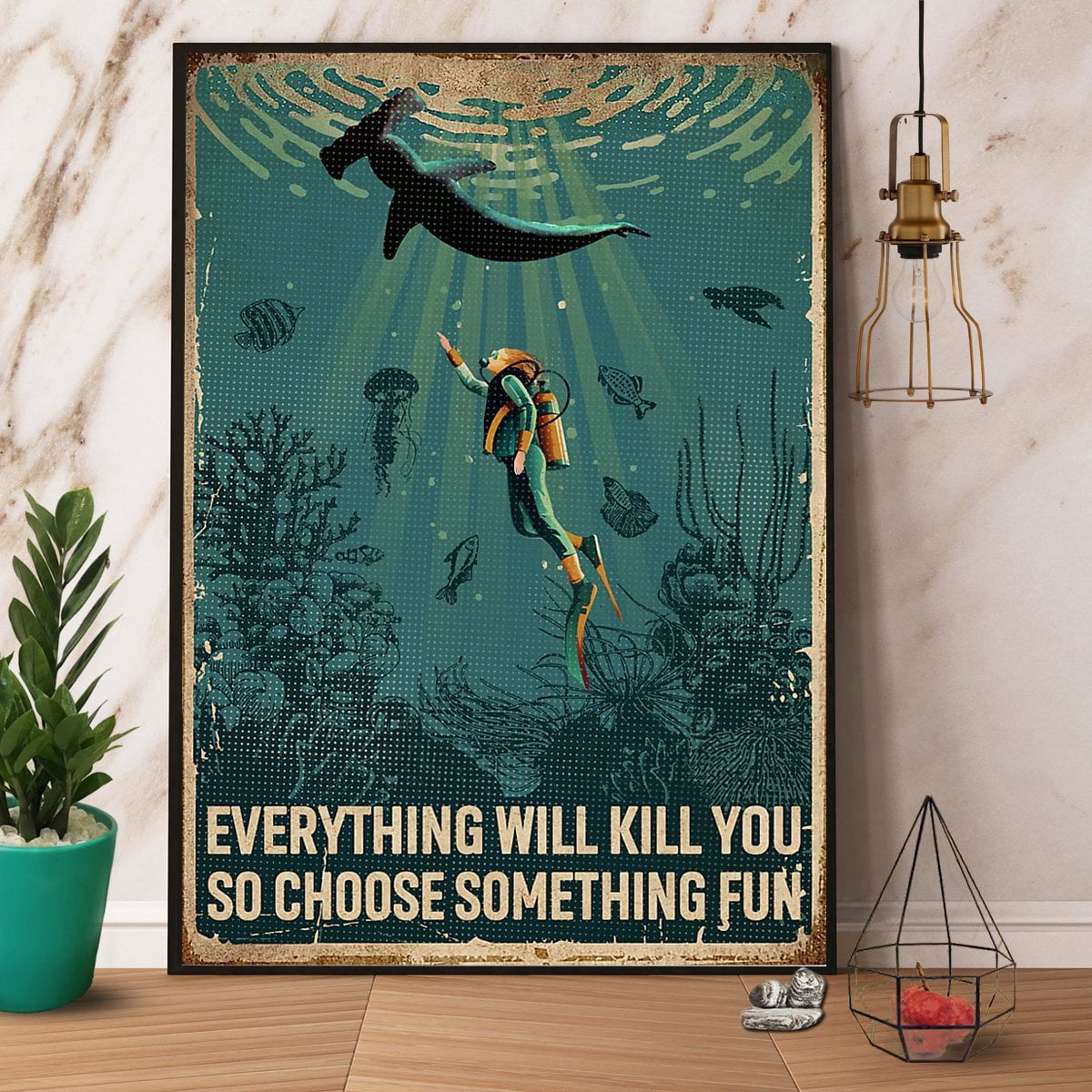 Scuba Diving Choose Something Fun Seabed Fish Vintage Paper Poster No ...