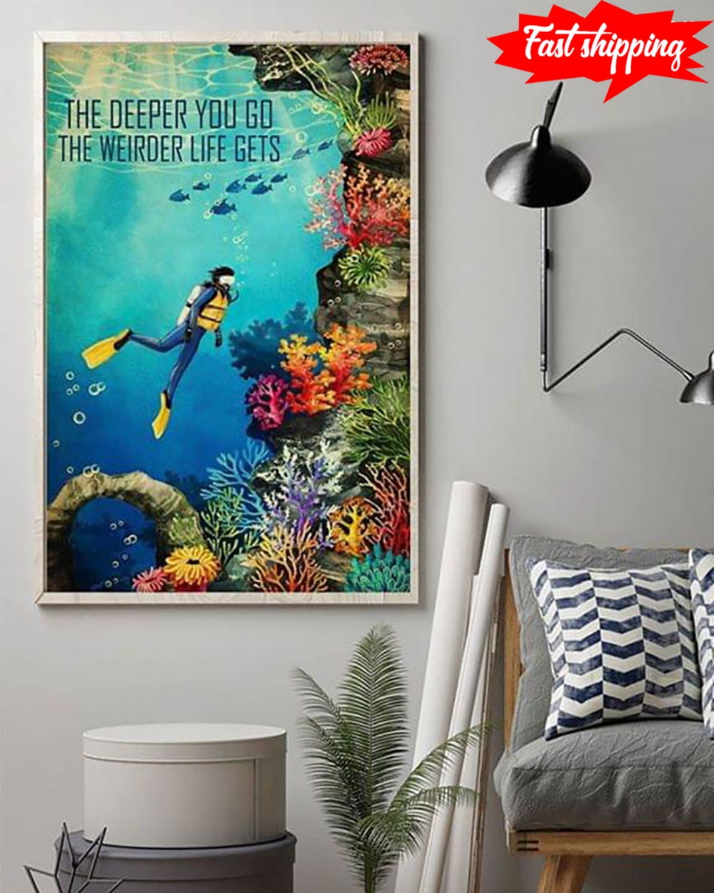 Scuba Diving Diver & Ocean Animals The Deeper You Go, The Weirder Life ...