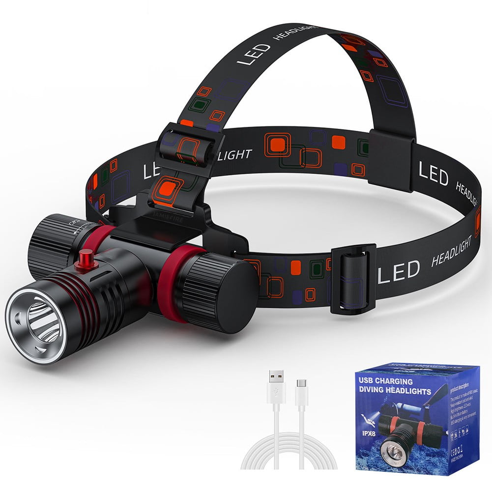 Scuba Diving Headlamp IPX8 Waterproof LED Light 2000mAh Type-C ...
