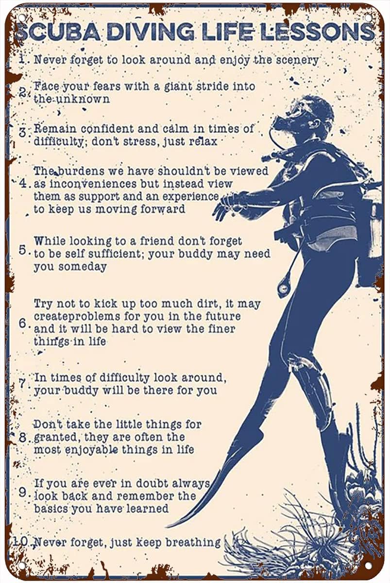 Scuba Diving Life Lessons Vintage Metal Tin Signs for Street Garage Family Cafe Bar Farm Wall ...