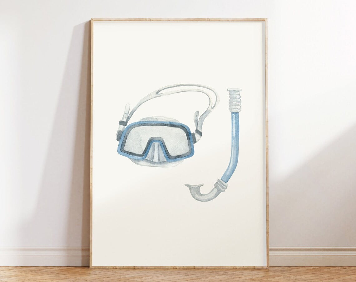 Scuba Diving Print, Nautical Nursery Decor, Watercolor Summer Wall Art ...