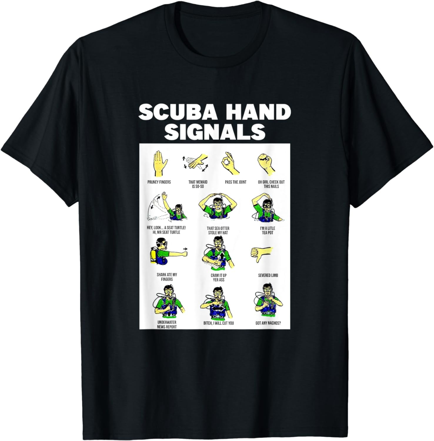 Scuba Hand Signals Diving Signs Diver Underwater Snorkel Sea T-Shirt ...