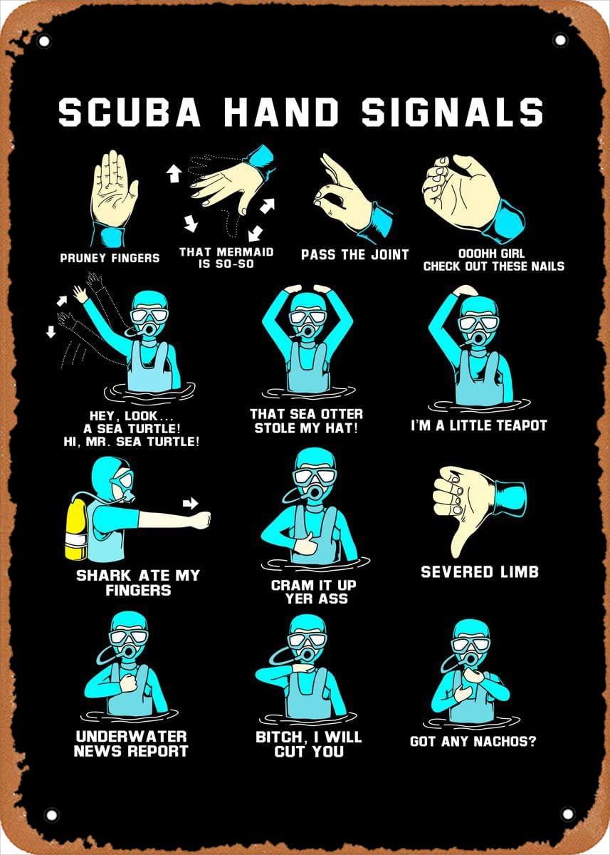 Scuba Hand Signals Scuba Hand Signals Poster Retro Vintage Aluminium ...