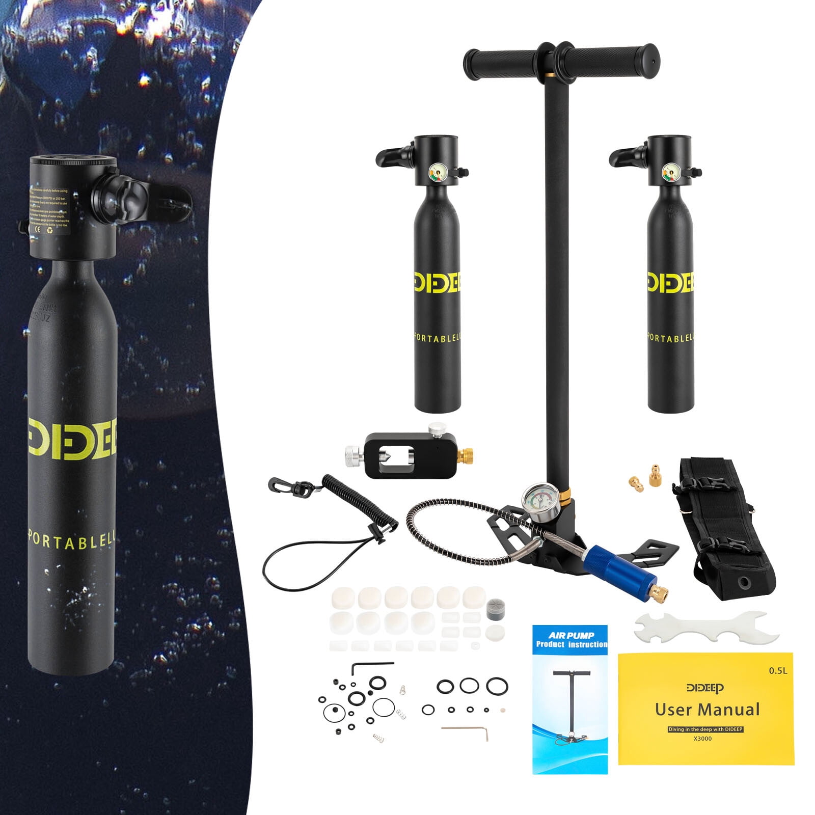 Scuba Tank, 0.5L Mini Portable Diving Tank Dual Bottle, Compact ...
