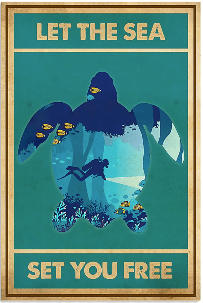 Scuba diving let the sea set you free poster 16 x 24 Inch Poster ...