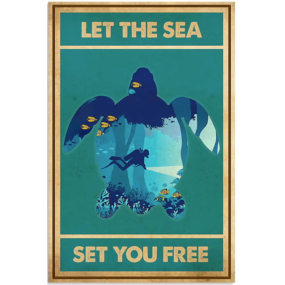 Scuba diving let the sea set you free poster 16 x 24 Inch Poster ...