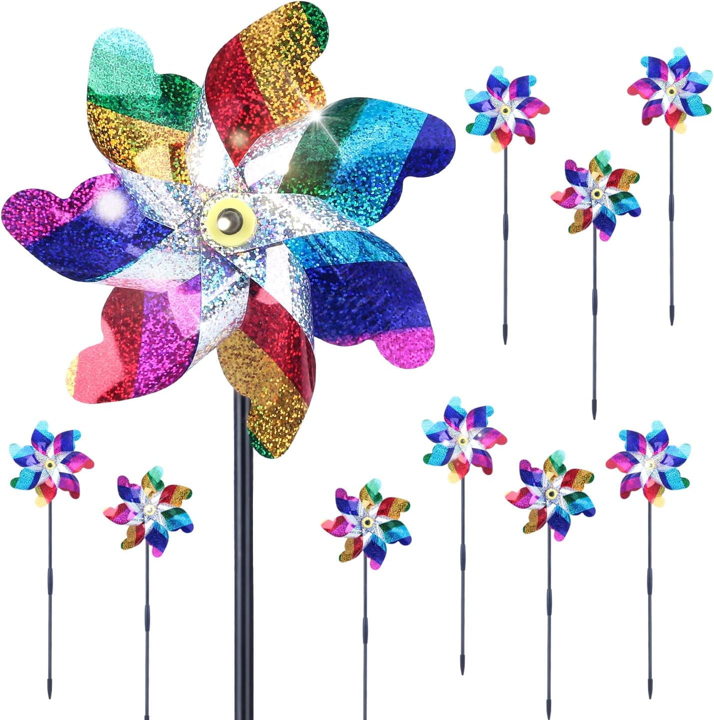 Scubrite 10 Pack Sparkly Rainbow Pinwheels, Reflective Wind Spinner for ...