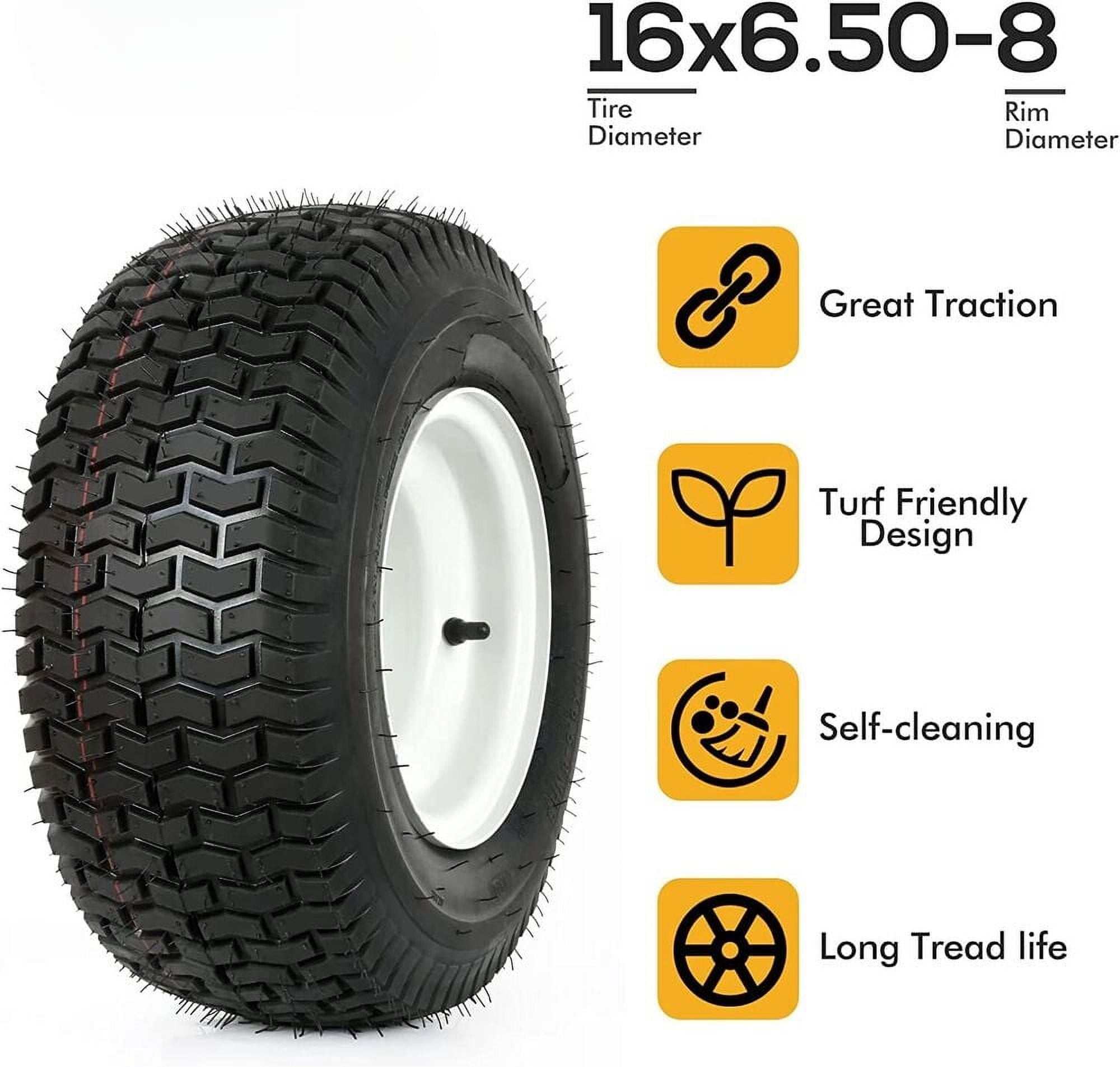 Scuff Guard 16x6.50-8 Lawn Mower Tractor Turf Tires with Rim, 4 Ply ...