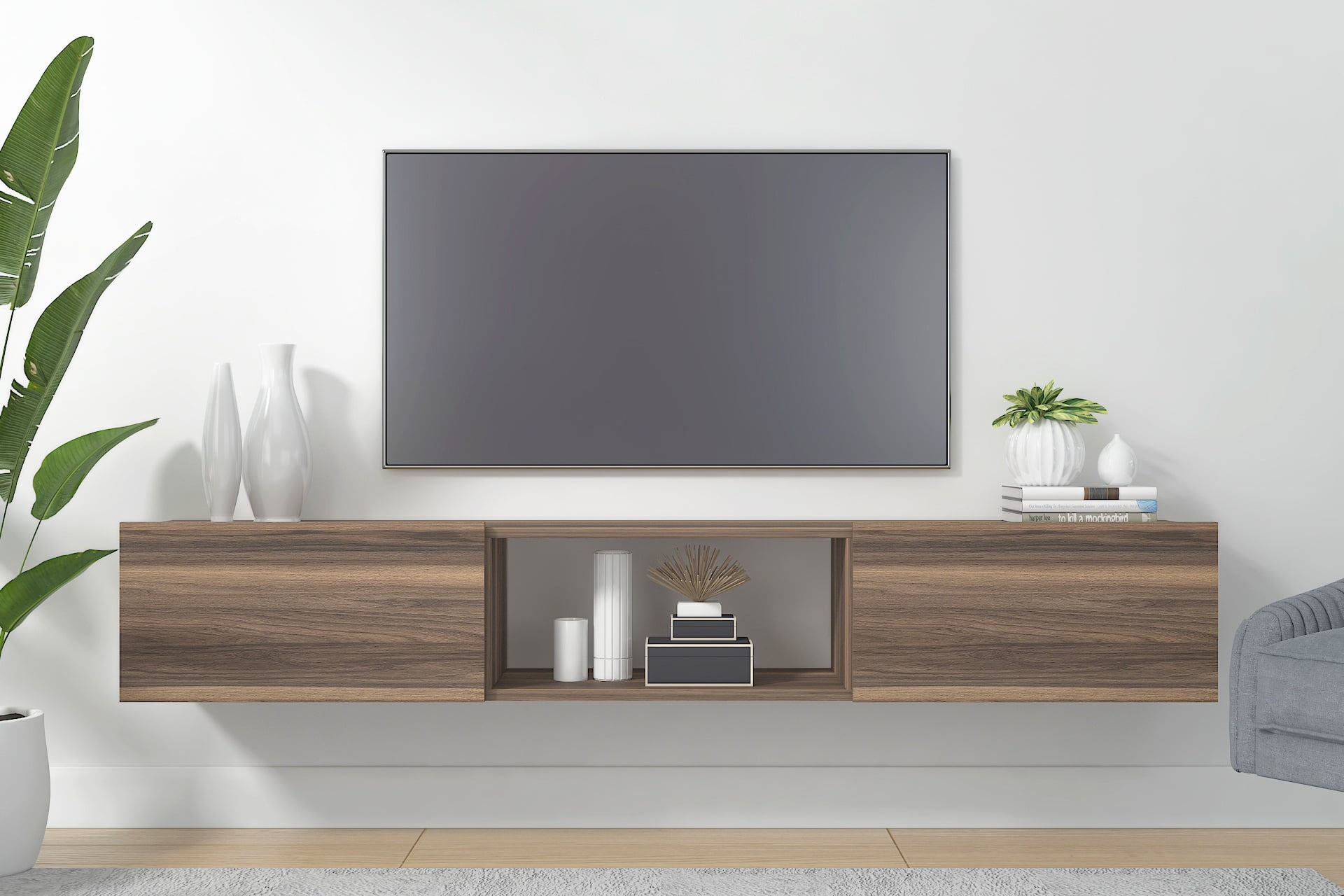 Sculley 71'' Floating Tv Stand Walnut - Walmart.com