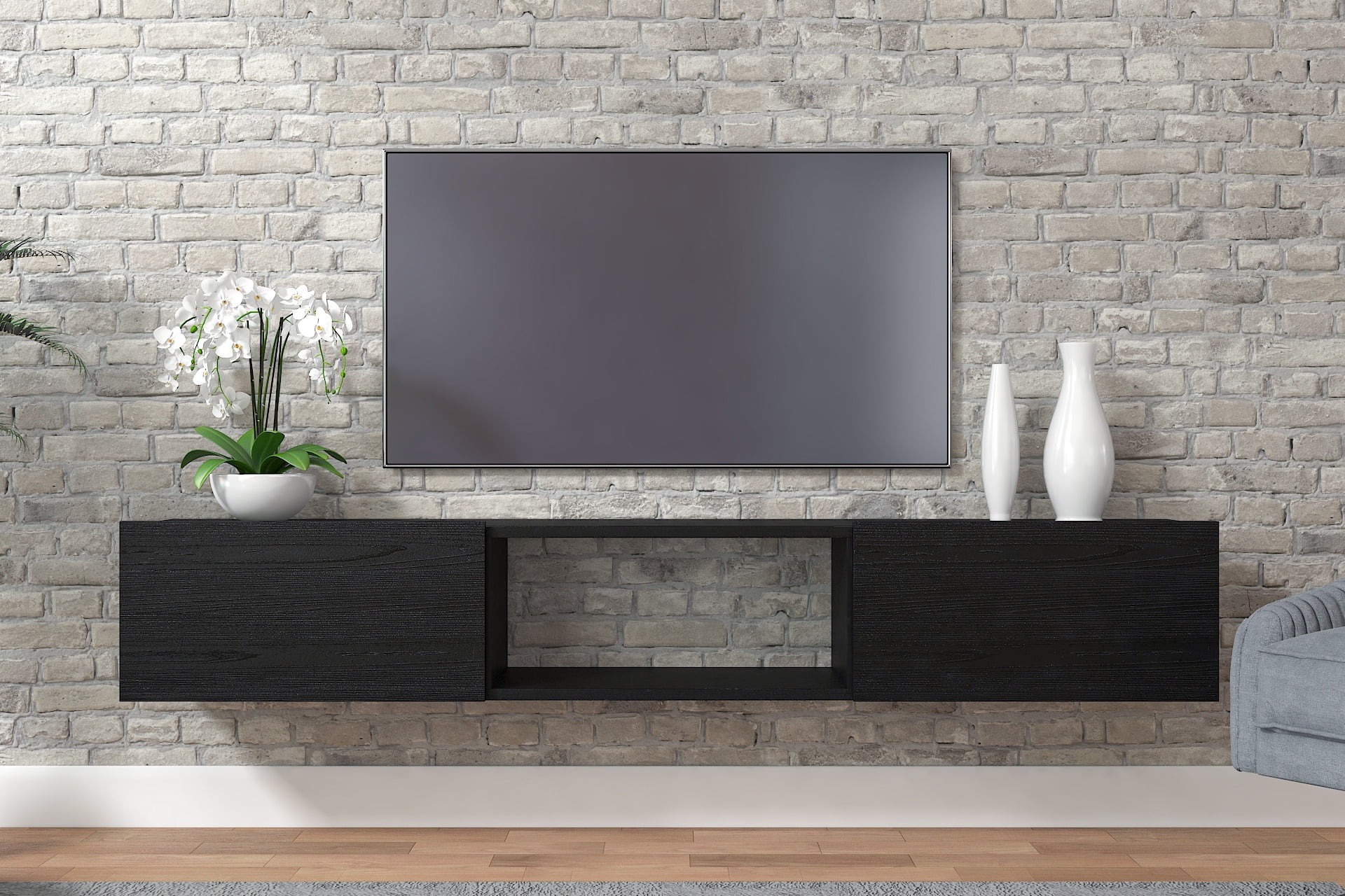 Sculley 71'' Floating Tv Stand Wooden Black - Walmart.com