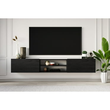 OXYLIFE Floating LED TV Stand Wall Mounted Entertainment Center with ...