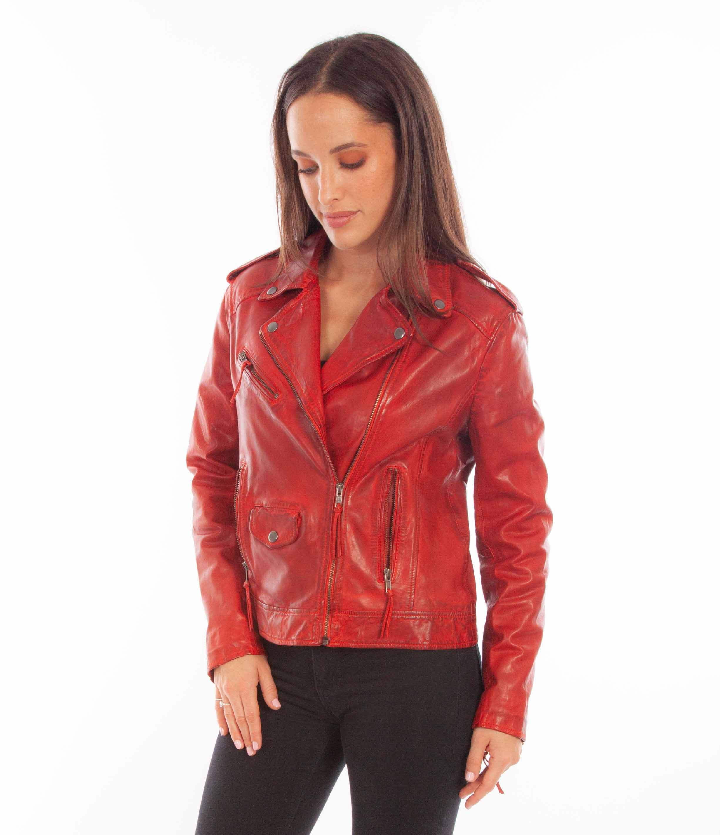 Scully 100% Leather Vintage Red Ladies Mc Jacket L1105 - Walmart.com