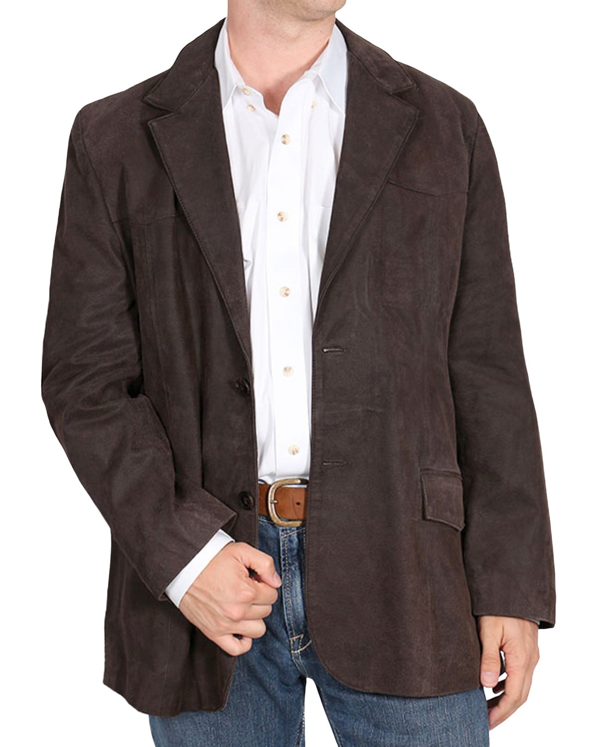 Cody James Men's Premium Smooth Leather Blazer, Dark Brown, Button Down ...