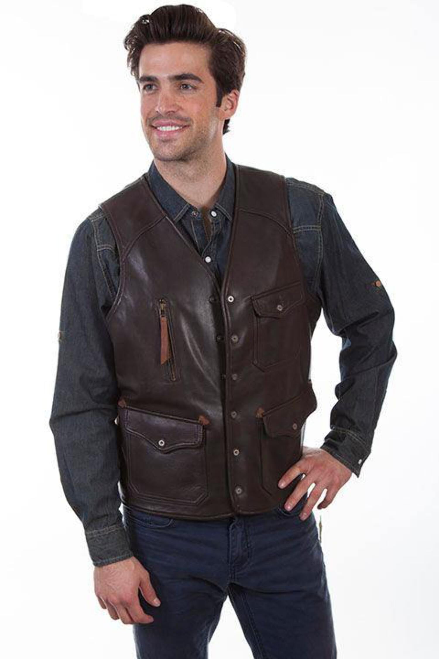Scully Mens Dark Brown Lambskin Rugged Classic Vest 40 - Walmart.com