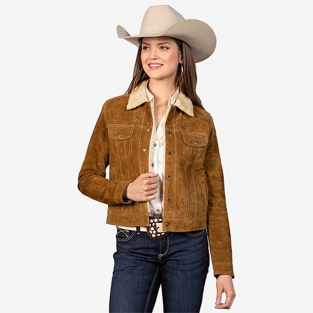 Scully Leather Cinnamon Suede Jean Jacket, Faux Shearling Lined, Women ...