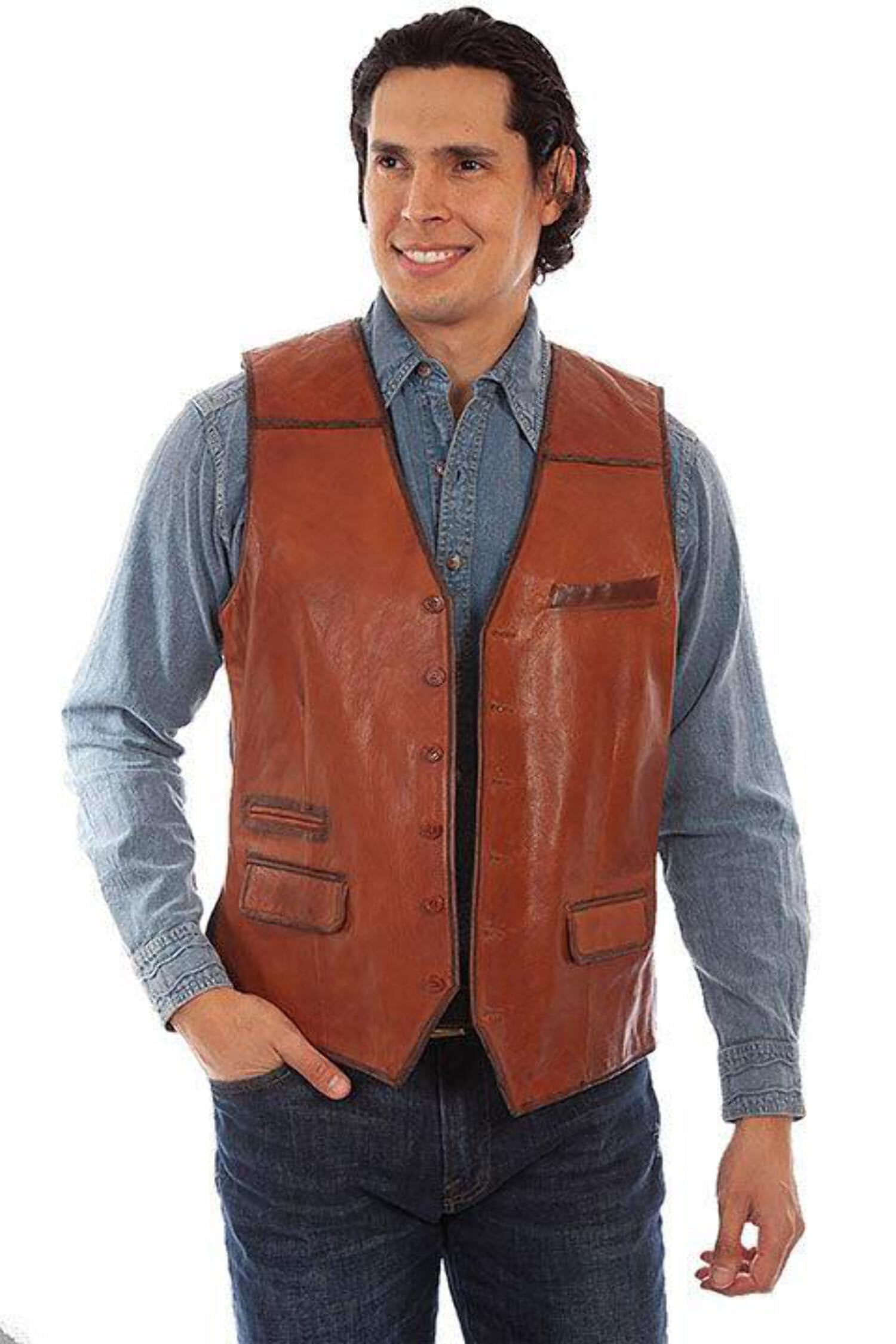 Scully Men's Western Medium Brown Leather Vest 1091-40 - Walmart.com