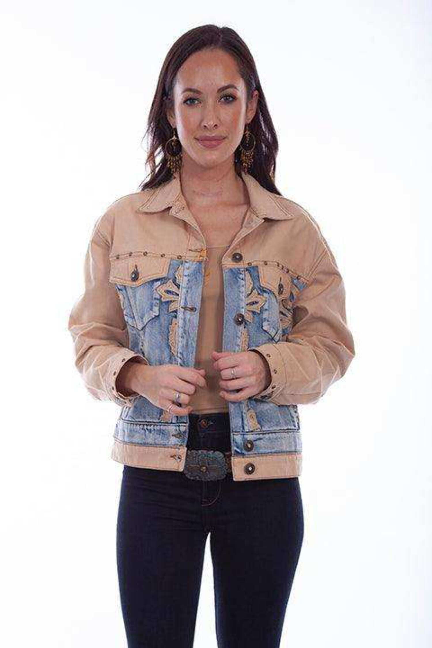 Scully HC686-TAN XS Ladies Tan & Denim Jean Jacket with Laser Cut ...