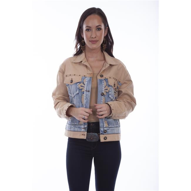 Scully HC686-TAN XS Ladies Tan & Denim Jean Jacket with Laser Cut ...