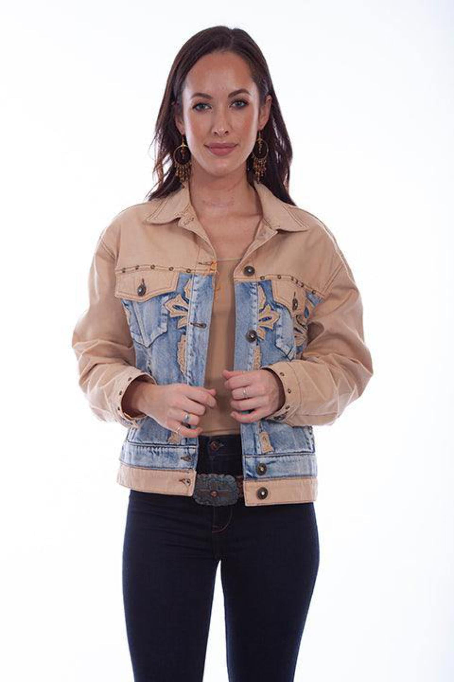 Scully HC686-TAN XS Ladies Tan & Denim Jean Jacket with Laser Cut ...