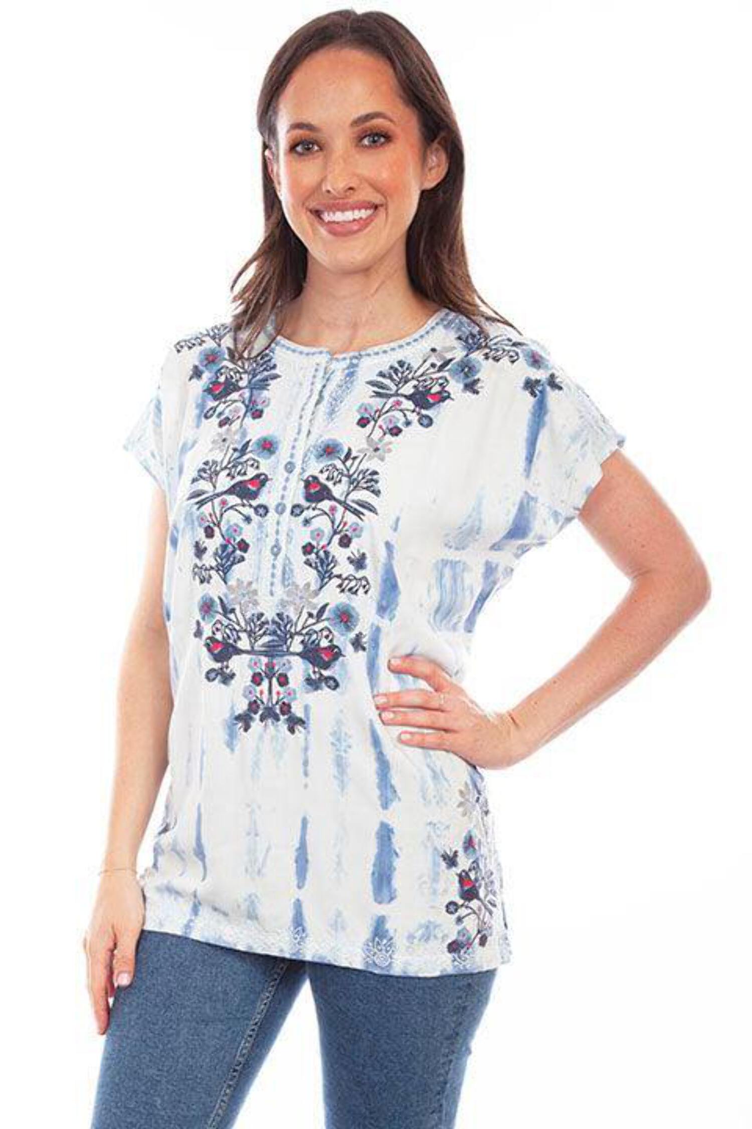 Scully HC820 LBL XXL Ladies Hand Tie-Dyed Bluebird Embroidered Blouse ...