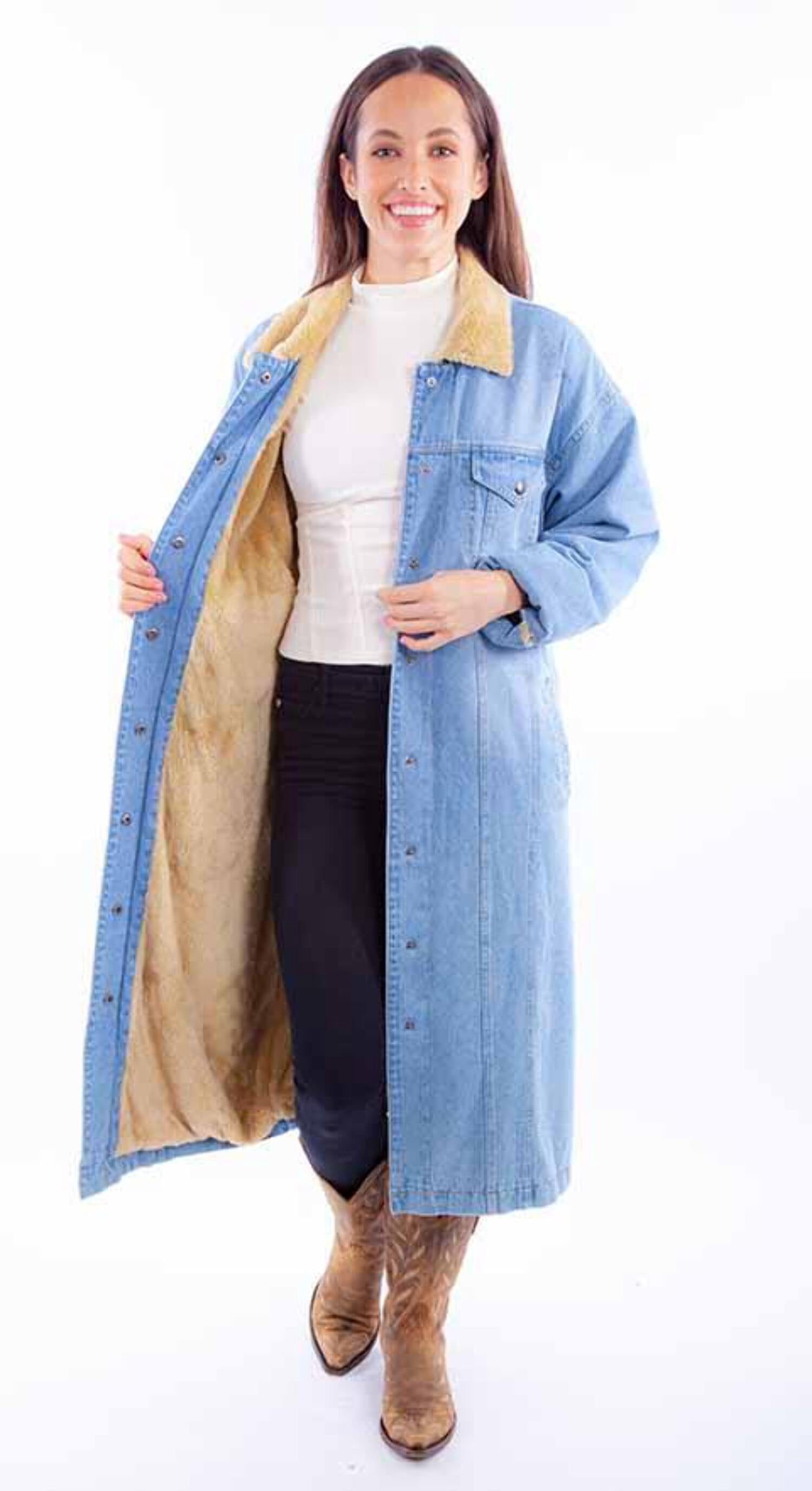 Scully HC902 DEN XS Sherpa-Lined Long Jacket, Light Blue Denim - Extra ...