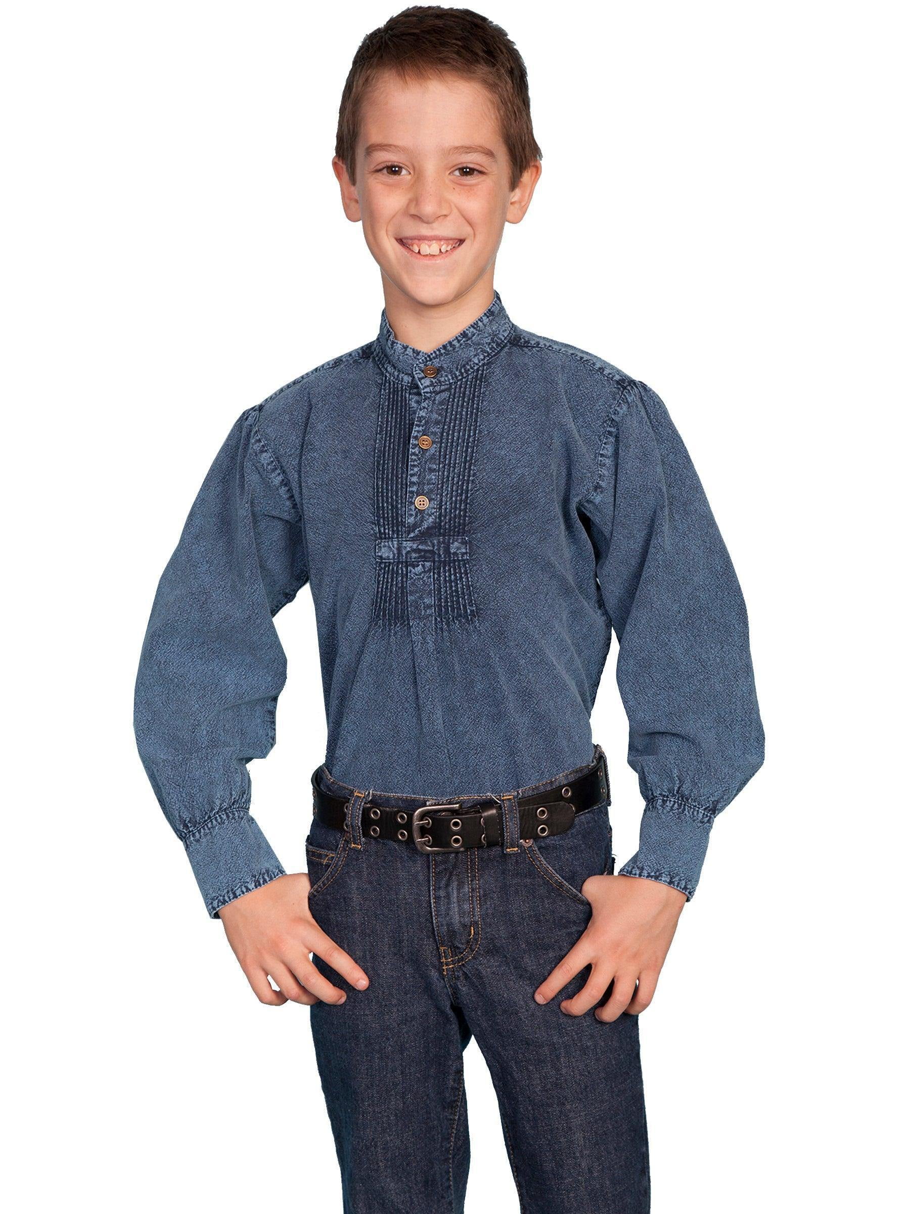 Scully 500020K-DBL-L Kids Pleated Wah Maker Front Long Sleeve Shirt- Dark Blue- Large - Walmart.com