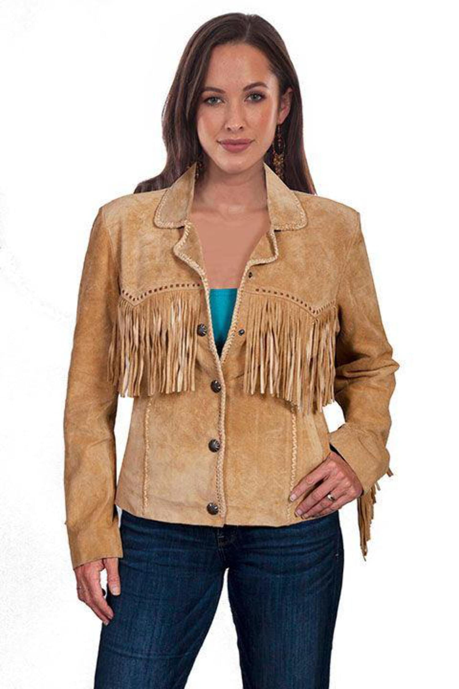 Scully L1080-126 XXL Womens Suede Jacket with Fringe & Lacing, Old Rust ...