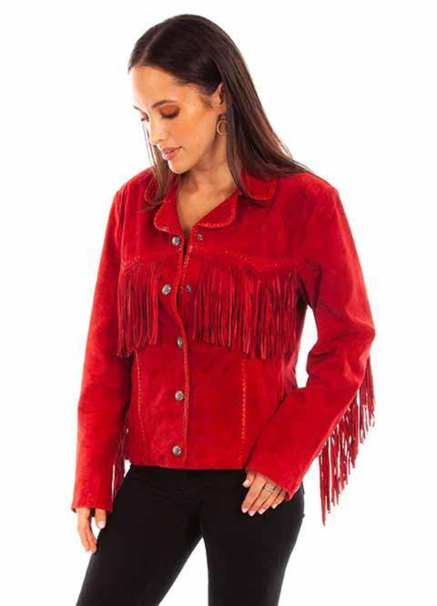 Scully L1080-27 XS Womens Suede Jacket with Fringe & Lacing, Red ...