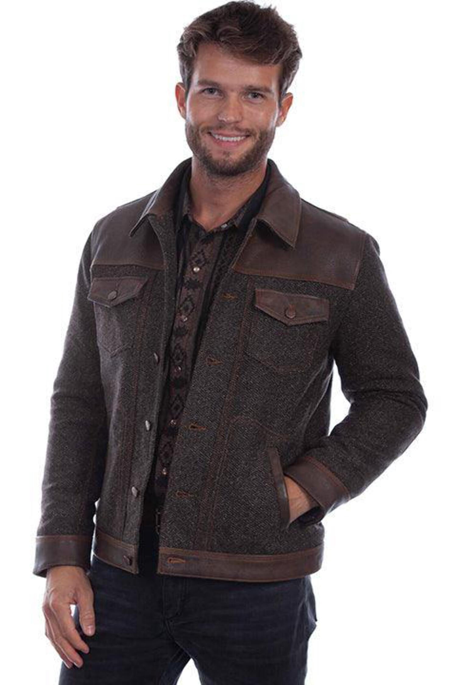 Scully Leather 100% Leather Vintage Brown Men's Button Up Jacket ...