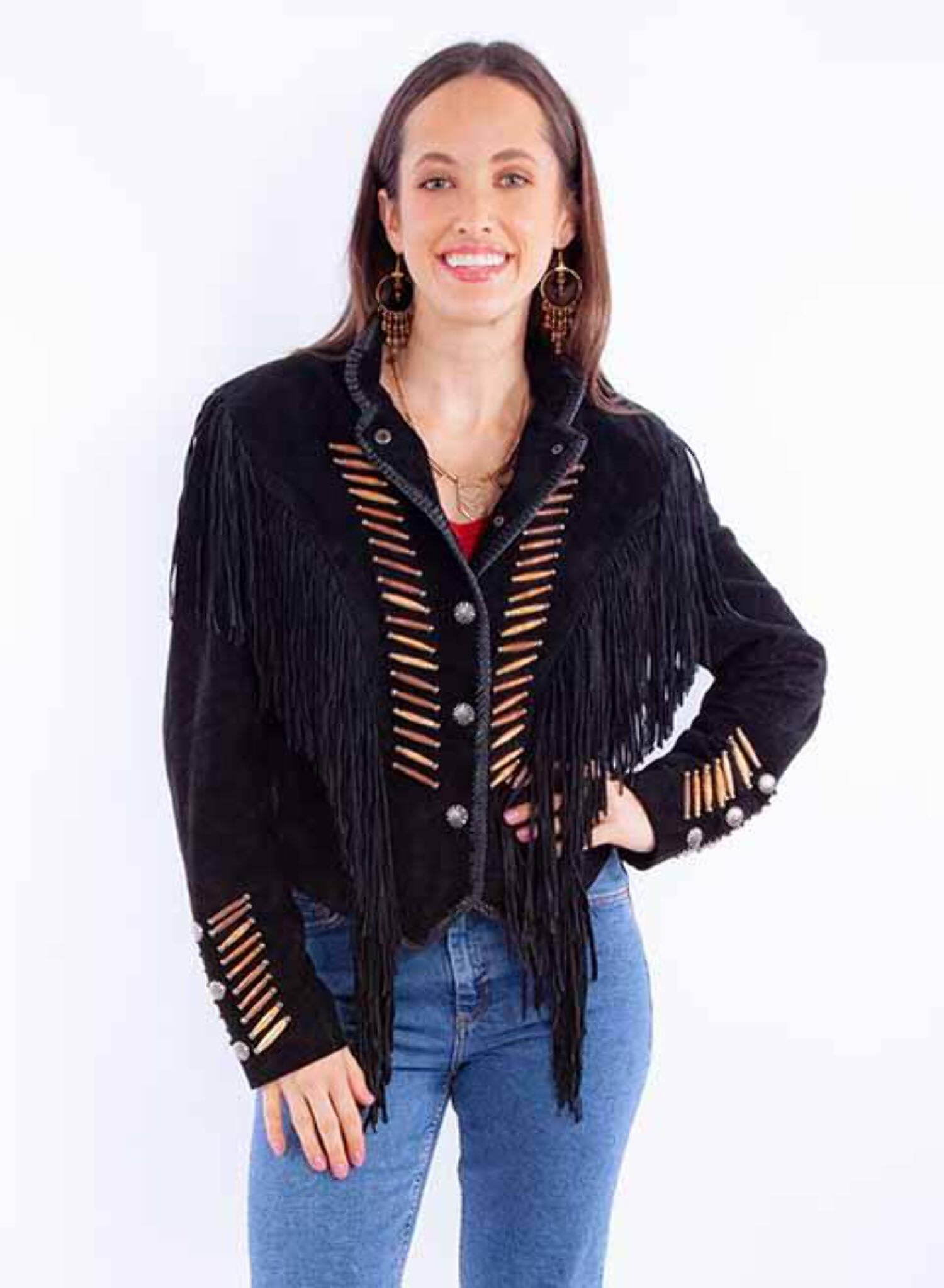 Scully Leather Black Fringe/Lacing Jacket - Walmart.com