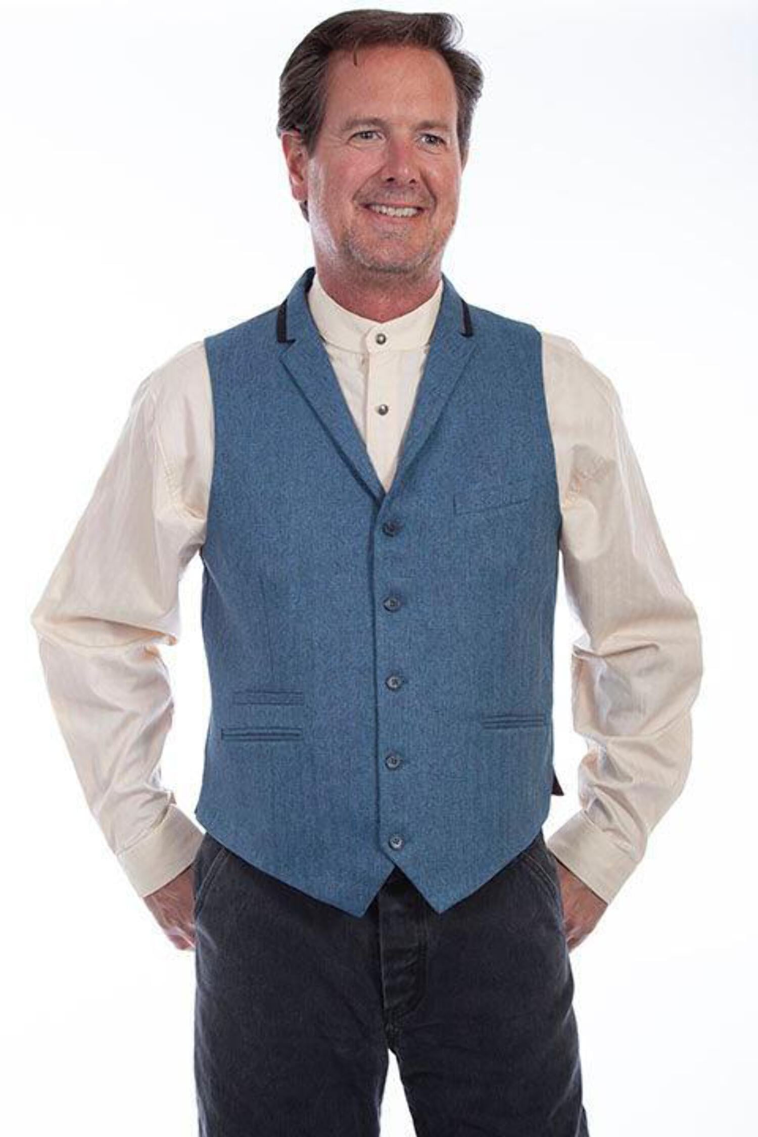 Scully Leather Blue Herringbone Point Bottom Vest - Walmart.com