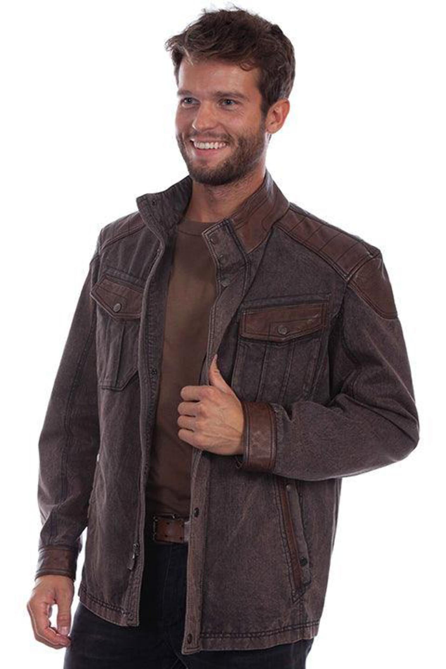 Scully Leather Chocolate Canvas W/Leather Trim Men's Jacket W/Canvas ...