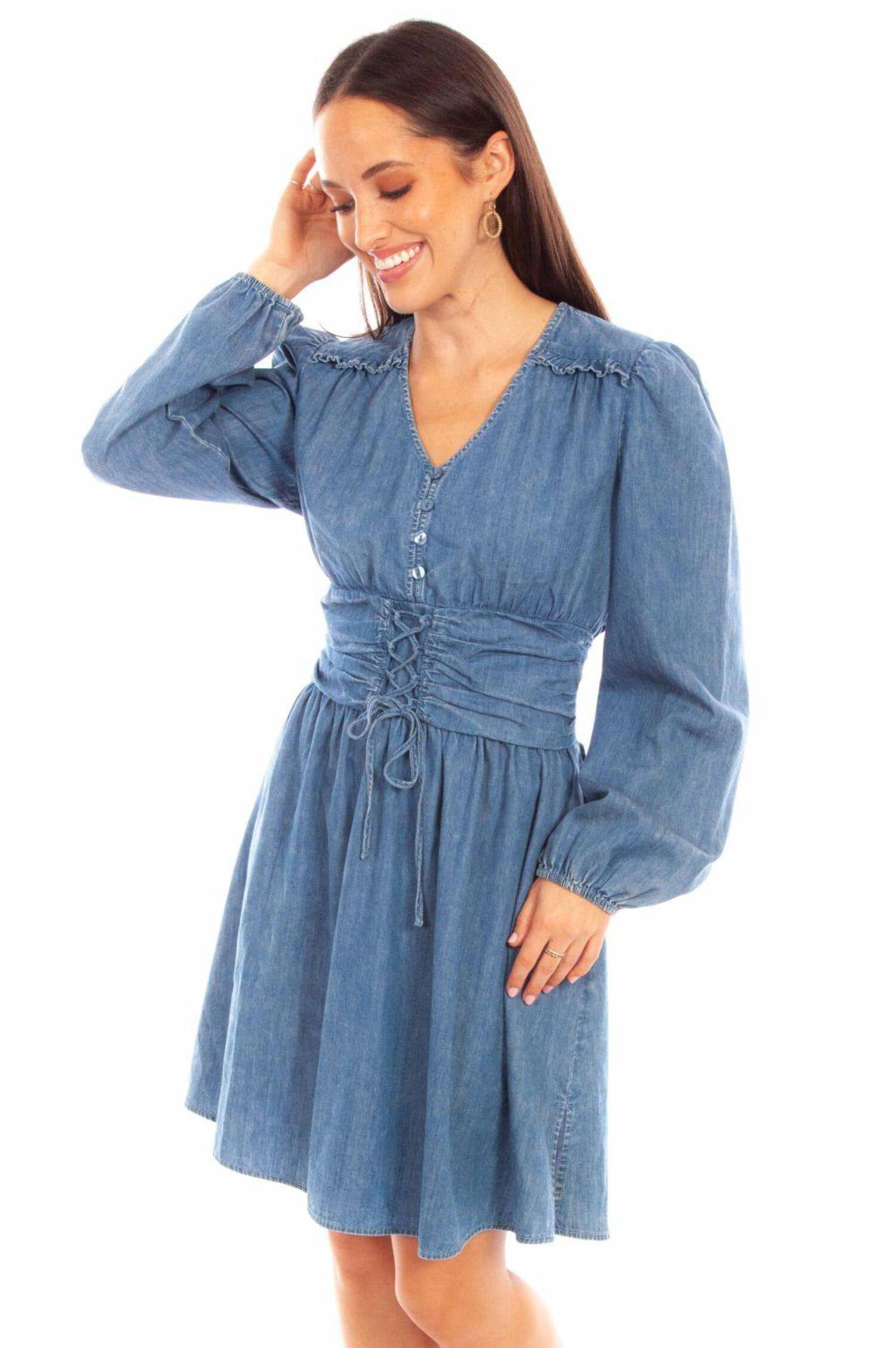 Scully Leather Denim Dress with Lace-Up - Walmart.com