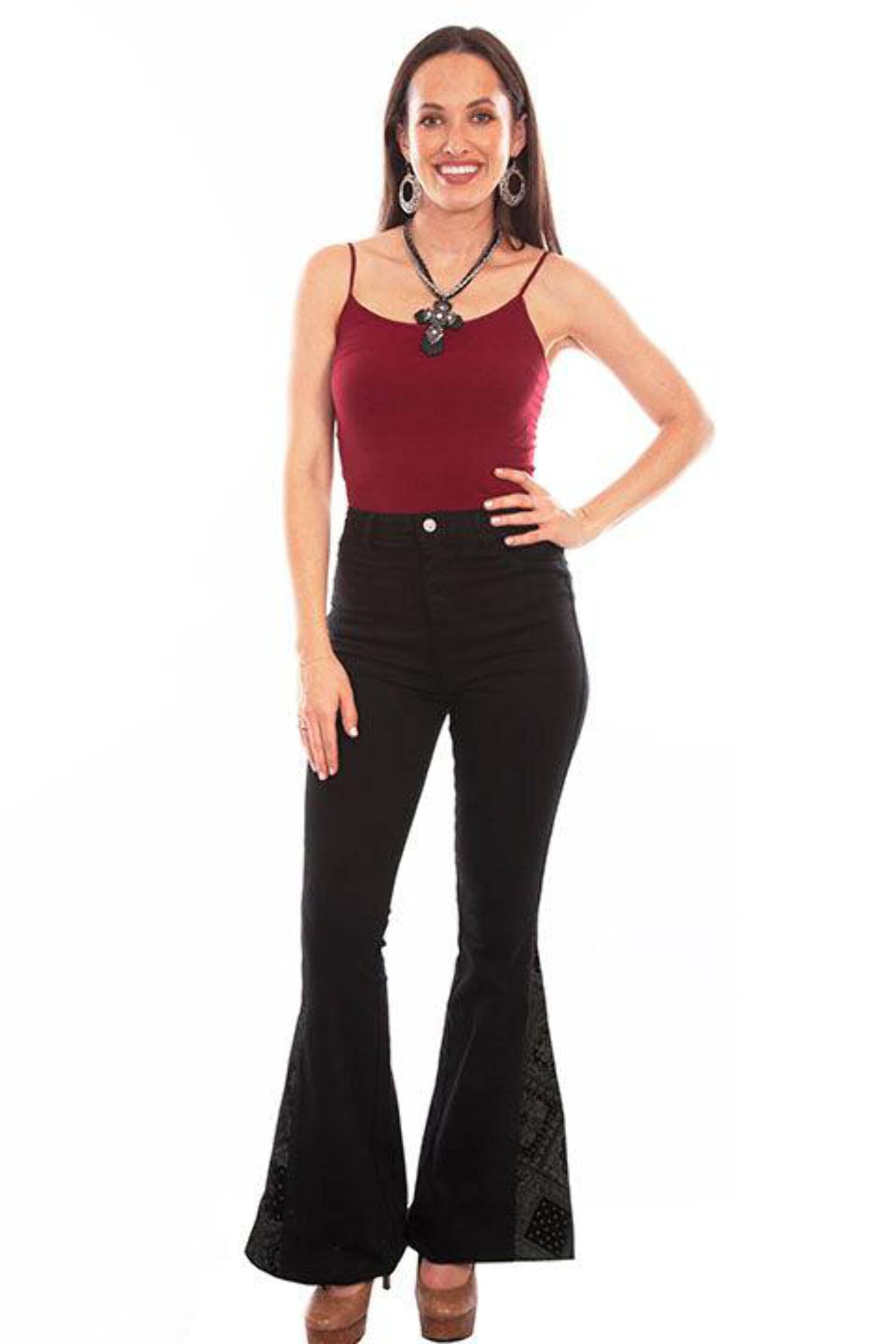 Scully HC782-BLK-6 Women Leather Honey Creek Bandana Print Bell Bottom ...