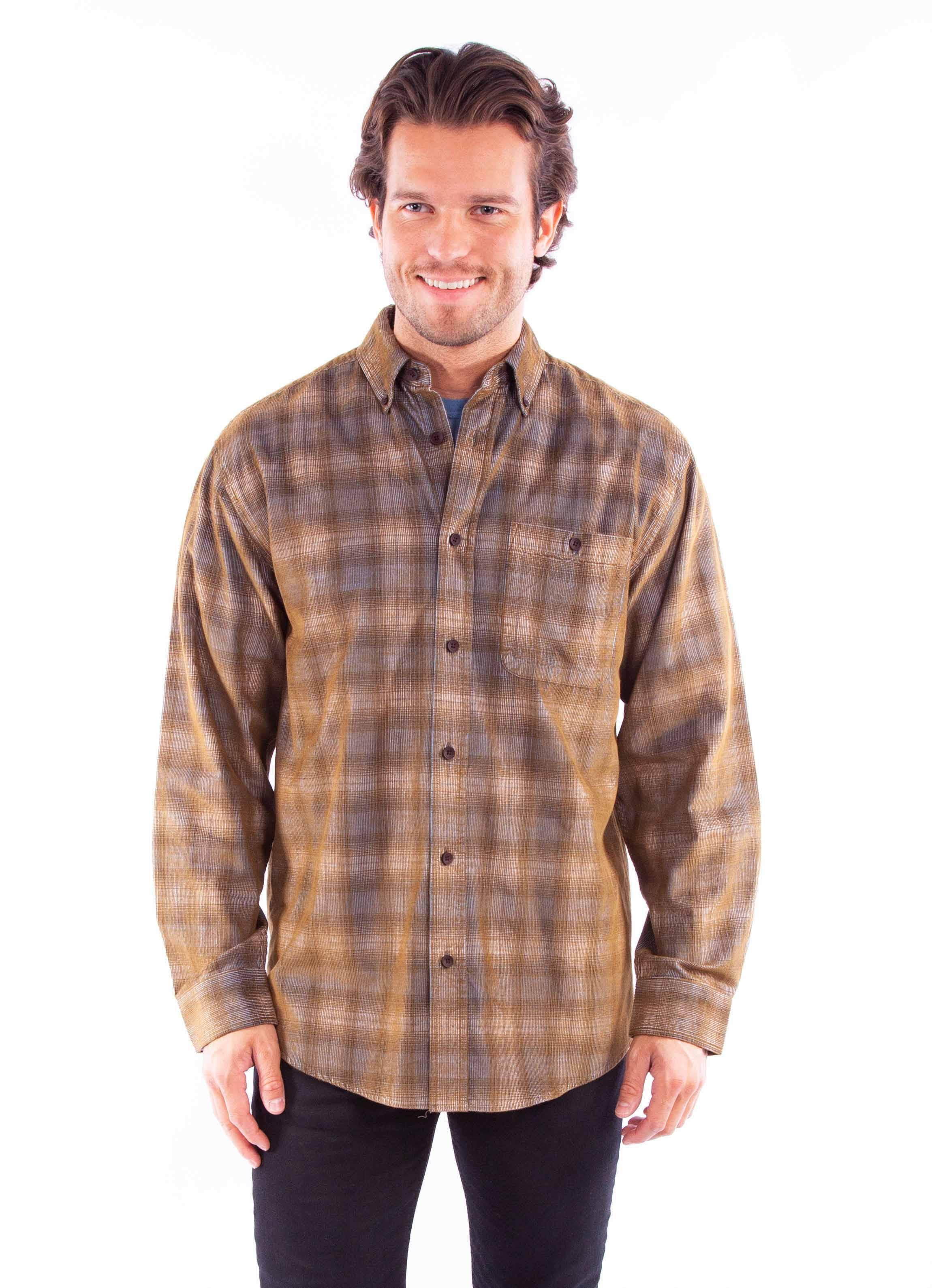 Scully 5359-BBN-XL Men Corduroy Plaid Shirt, Blue & Brown - Extra Large ...
