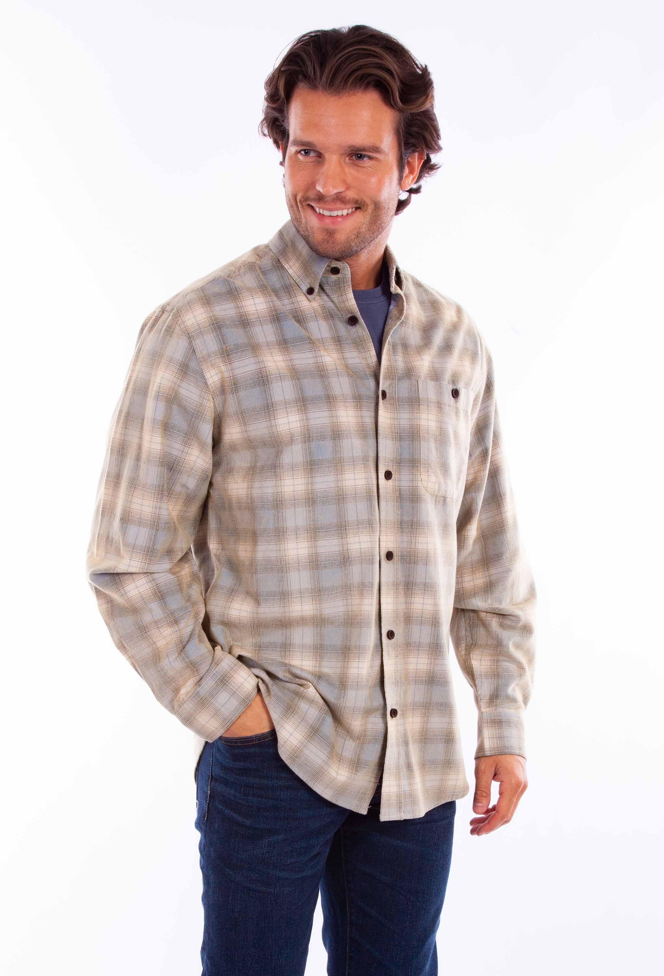 Scully 5358-BTN-XXL Men Corduroy Plaid Shirt, Blue & Tan - 2XL ...