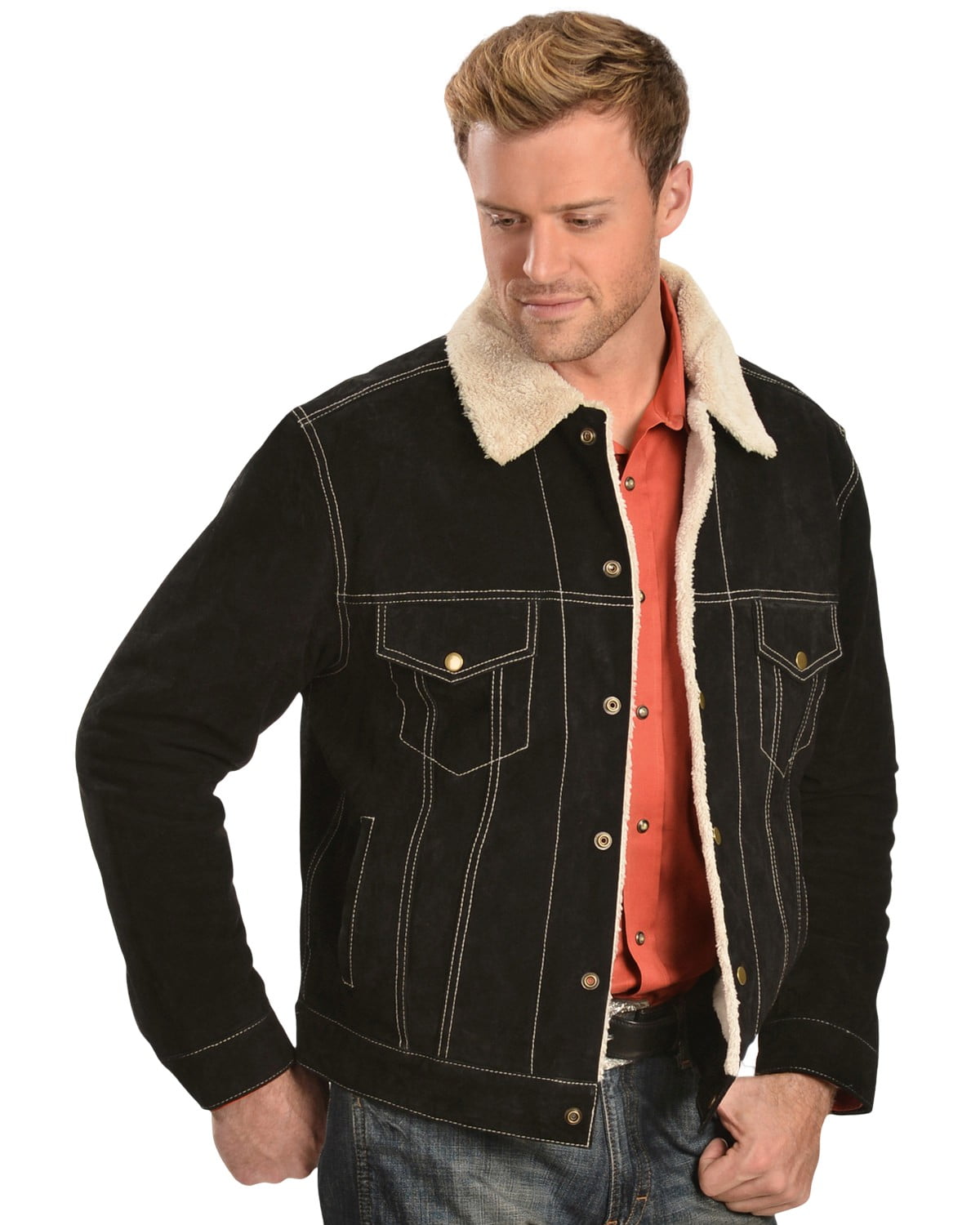 Scully Leather Mens Boar Suede Sherpa Fleece Jean Jacket Black XL ...